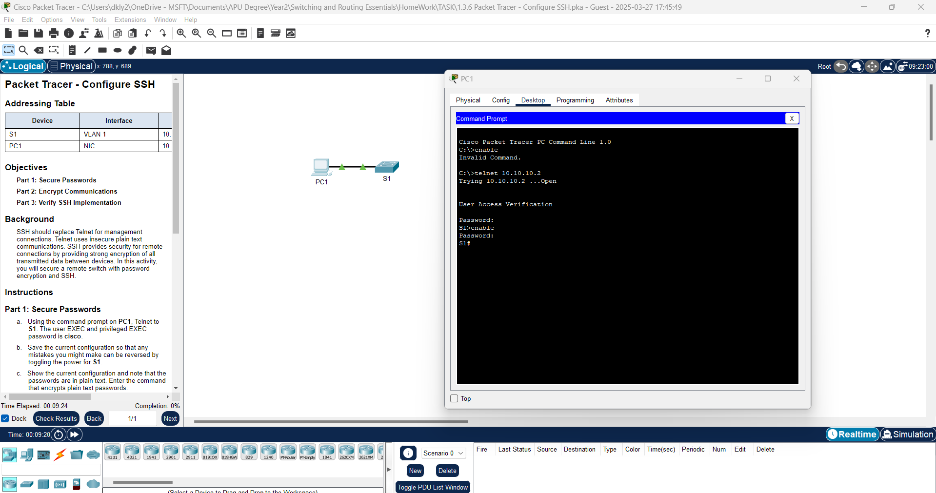 1.3.6 Packet Tracer - SSH Configuration | Secure Remote Access on a ...